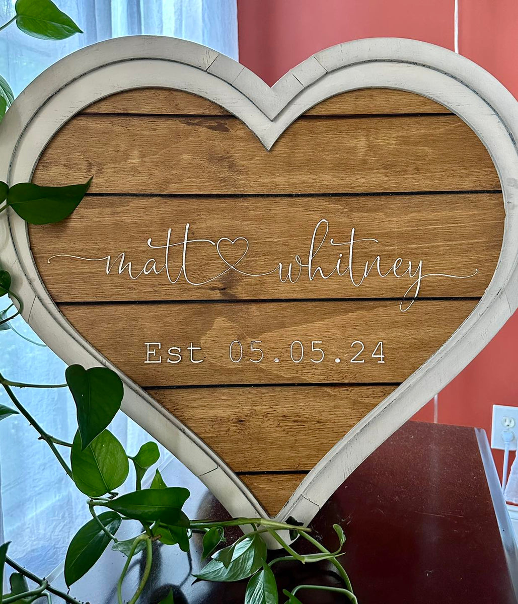 Large 24-inch Custom Framed Heart Frame – Rustic Chic Color